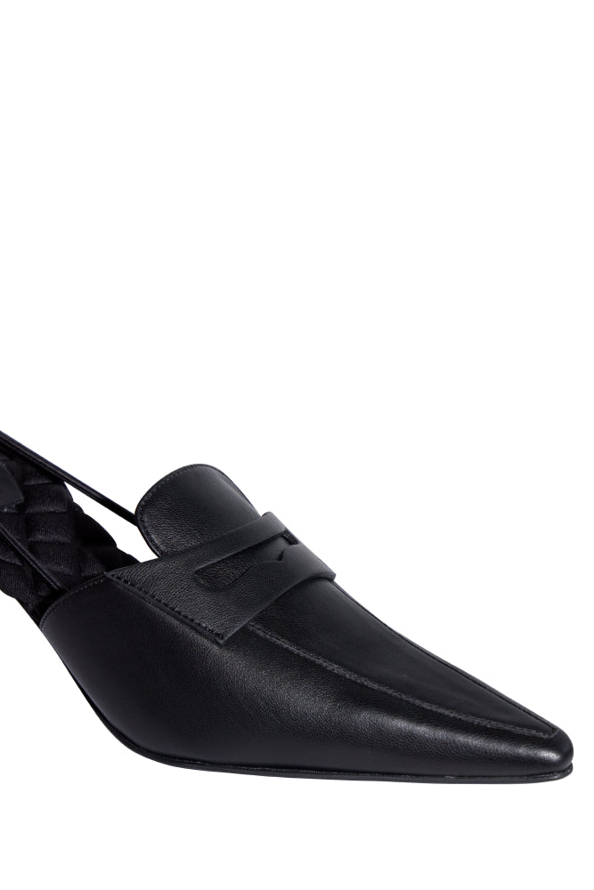 GRACE vegan slingback loafer in Black handcrafted in Italy. | AERA